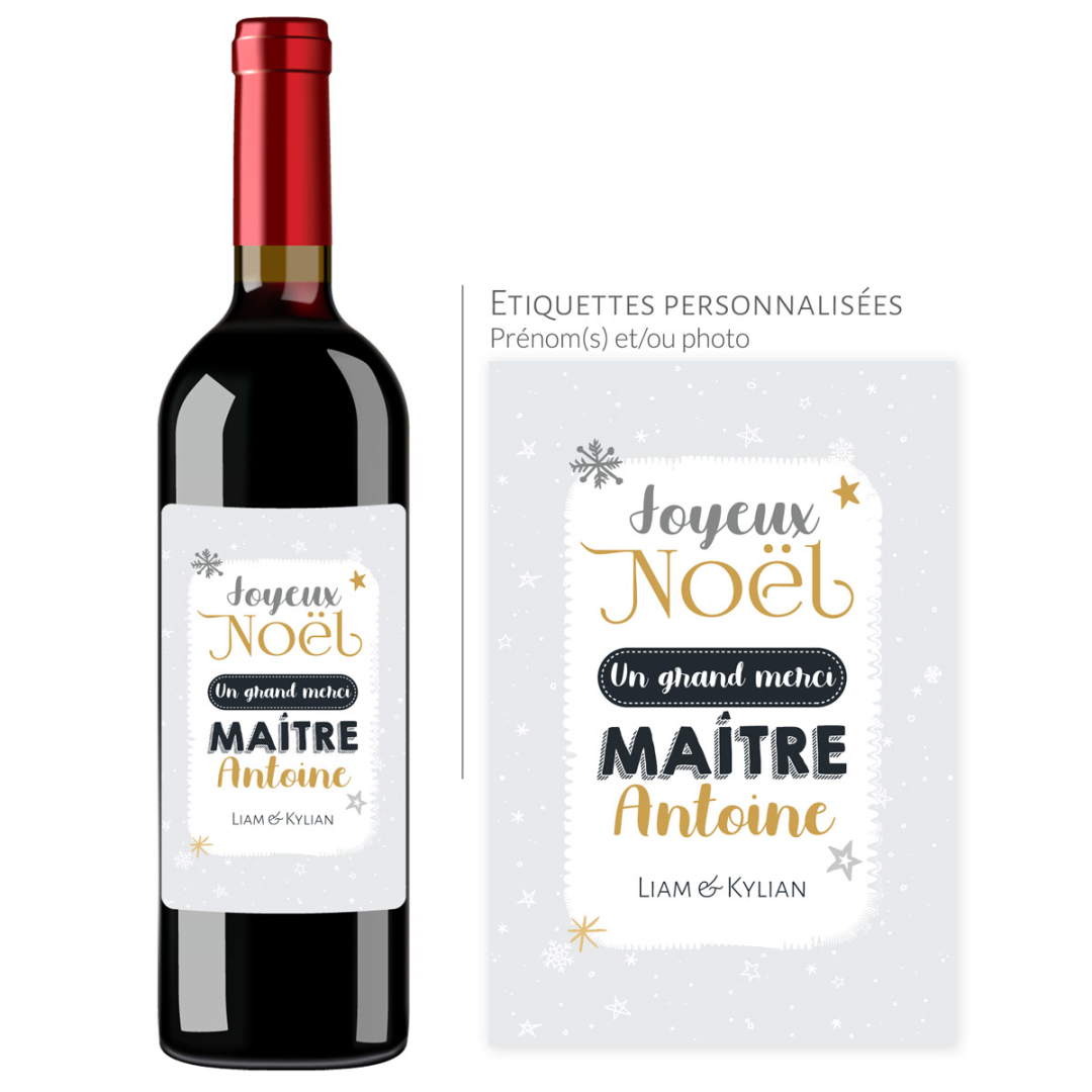 Cadeau maître | Bouteille personnalisée merci et joyeux noël maître