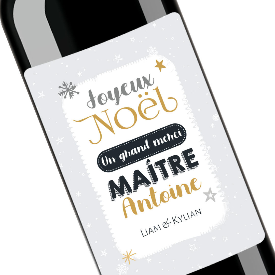 Cadeau maître | Bouteille personnalisée merci et joyeux noël maître