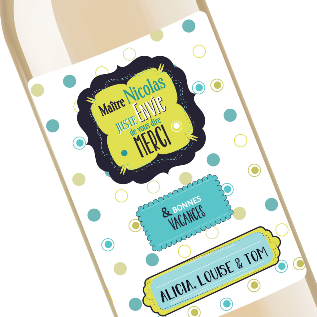 Cadeau maître | Bouteille personnalisée merci et bonnes vacances maître